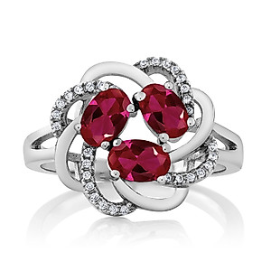 Gem Stone King 925 Sterling Silver Red Created Ruby Ring For Women (1.87 Cttw, Oval 6X4MM, Gemstone July Birthstone, Available In Size 5, 6, 7, 8, 9)