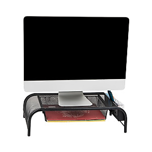 Mind Reader Monitor Stand, Ventilated Laptop Riser, Paper Tray, Storage, Office, Metal Mesh, 20"L x 11.5"W x 5.5"H, Black