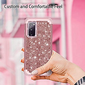 LONTECT Compatible with Galaxy S20 FE 5G Case Glitter Sparkly Bling Shockproof Heavy Duty Hybrid Sturdy High Impact Protective Cover Case for Samsung Galaxy S20 FE 5G 6.5 inch 2020, Shiny Rose Gold