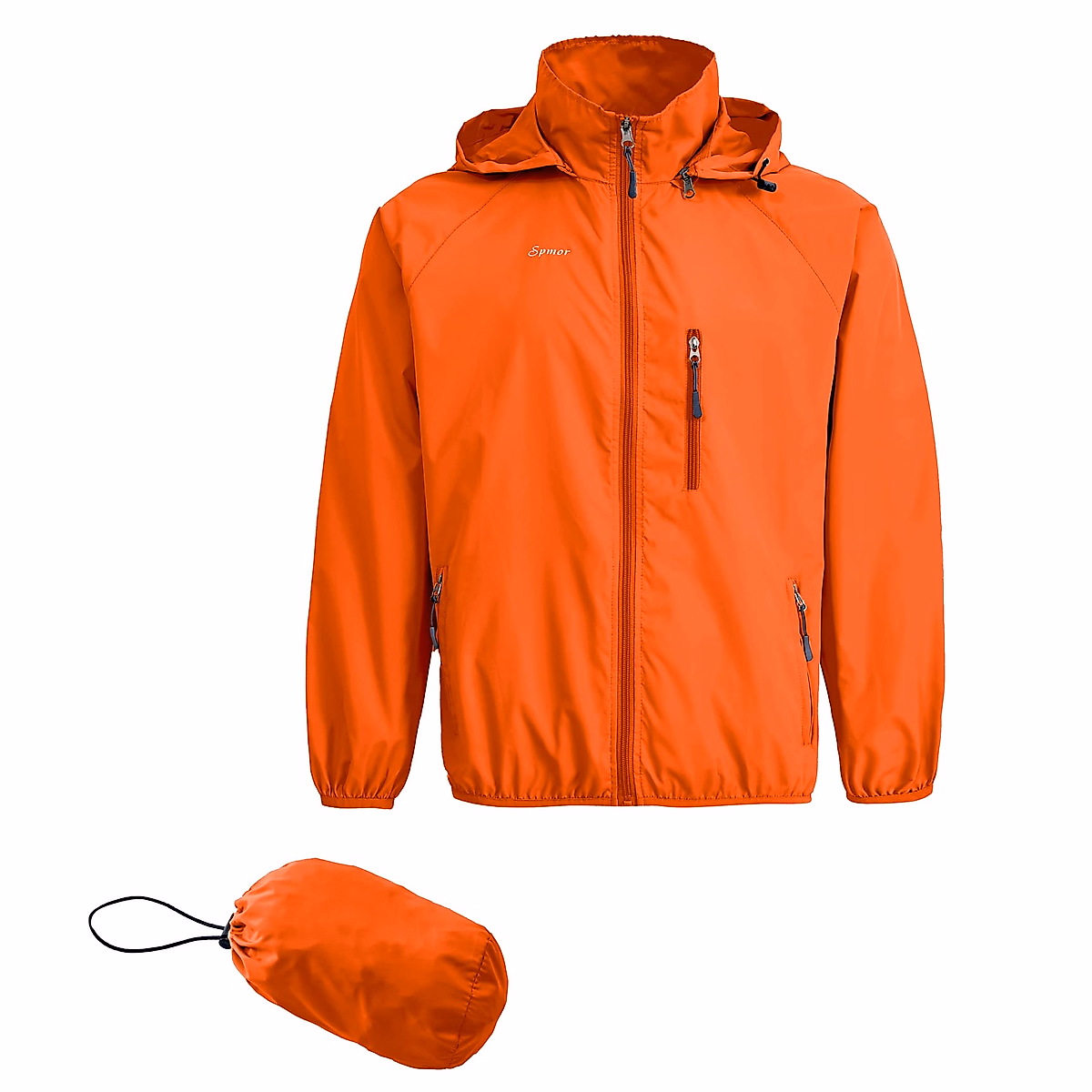 Spmor Men's Lightweight Waterproof Jacket Packable Windbreaker Running Coat Orange 2XL