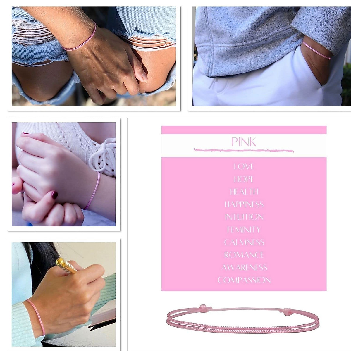Pink Bracelet for Men Women Adult Unisex - Pink Ribbon Awareness Jewelry Fundraising for a Cause - Adjustable Waterproof String - Nylon cord Surfer Bracelet - Pulsera Rosada Rosa