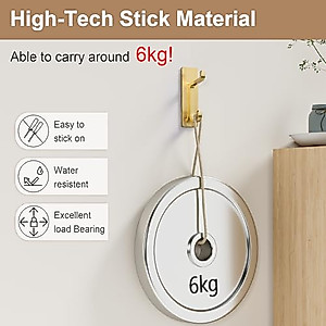 pickpiff Self Adhesive Hooks, Extra Sticky 10LB (Max), Heavy Duty Stainless, Stick On Wall and Door Hooks for Hanging, Bathroom Towel Hooks and Coat Hooks, Robe Hook Wall Mounted, Gold, 4 Pack