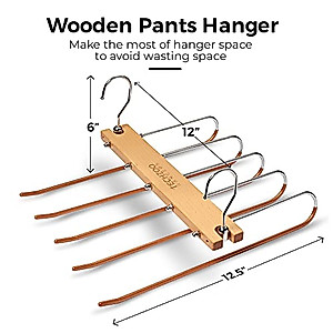 TECHZOO Pants Hangers 2 Pack, Space Saving Wood Closet Hangers - Perfect for Clothes Organization Like Jeans, Tie, Pants, Skirt & Scarf, Space Saver Closet Organizer - Natural Wood Hanger