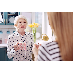 Tergi- Mothers Day Birthday Gifts for Grandma from Granddaughter Grandson - best grandma Ever Floral Embossed Pattern Ceramic Coffee Mug 13.5OZ