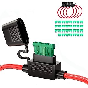 GKmow 5 PCS Plug-in Low-Voltage Fuse Holder, 30A Fuse, 12AWG Insulated Wire, Waterproof Appliances Protection Tool, Suitable for Cars, All-Terrain Vehicles, Motorcycles, Yachts, CD Players (Black)
