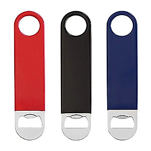 3 Pack Heavy Duty Stainless Steel Flat Bottle Opener, Solid and Durable Beer Openers, 7 inches Red, Black, Blue