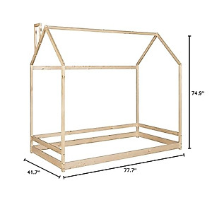 Merax Twin Size Wood House Bed, Wooden Bedframe with Roof for Kids, Teens, Boys or Girls, Natural