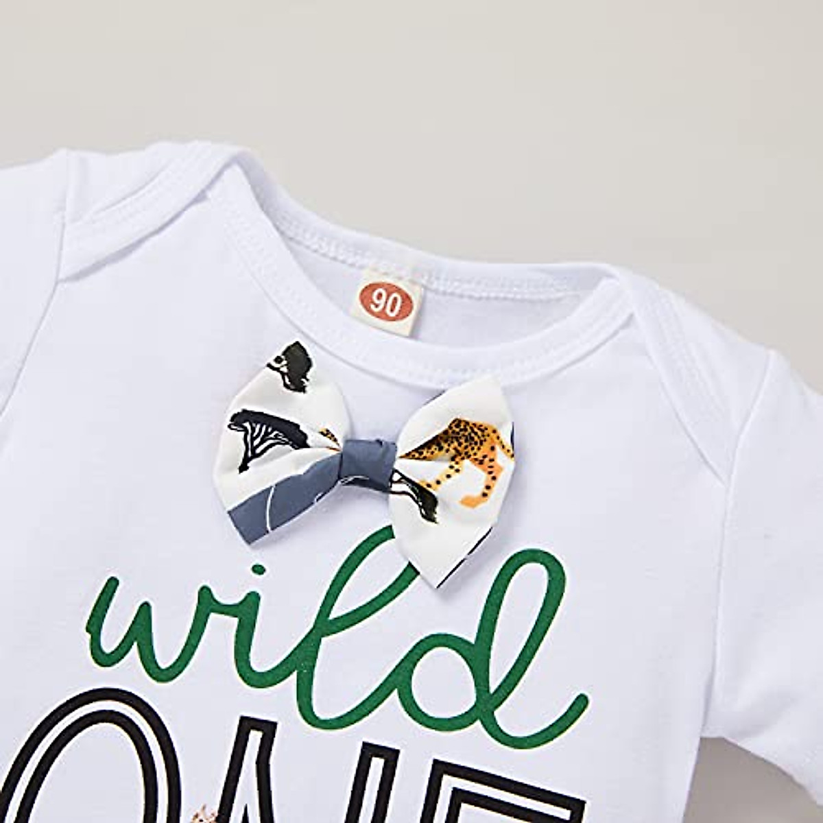 GRNSHTS Baby Kids 1st Birthday Shorts Set Infant Boy Girl Wild One Animal Romper Bodysuit Cake Smash Party Clothes(White,12-15M)