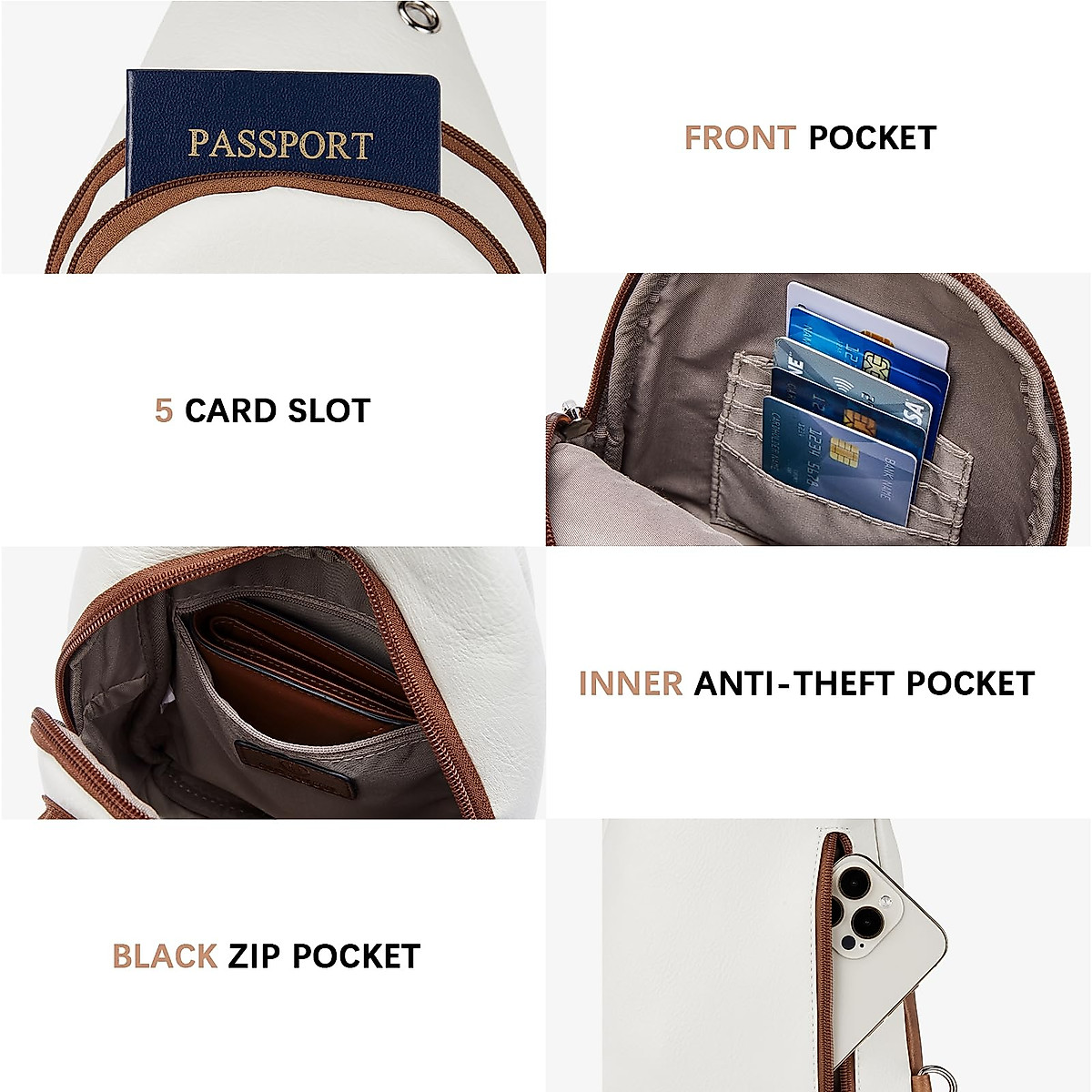 BOSTANTEN Sling Bag Cross Body Bag Trendy Leather Crossbody Purse Chest Bag with Adjustable Guitar Strap for Travel, Beige