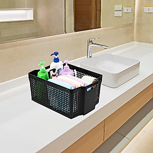 Nesmilers 6-Pack Stackable Storage Baskets Bins, Black Large Plastic Organizer Baskets