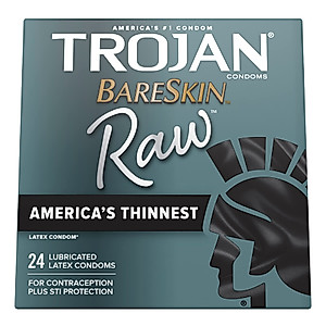 TROJAN BareSkin Raw Thin Condoms, Lubricated Condoms For Men, America’s Number One Condom Brand, 24 Count Pack