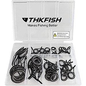 THKFISH Rod Repair Kit Rod Tip Repair Kit Ceramics Tips Stainless Steel Carbon Spinning Rod Guides Fishing Rod Repair Kit Black 35pcs