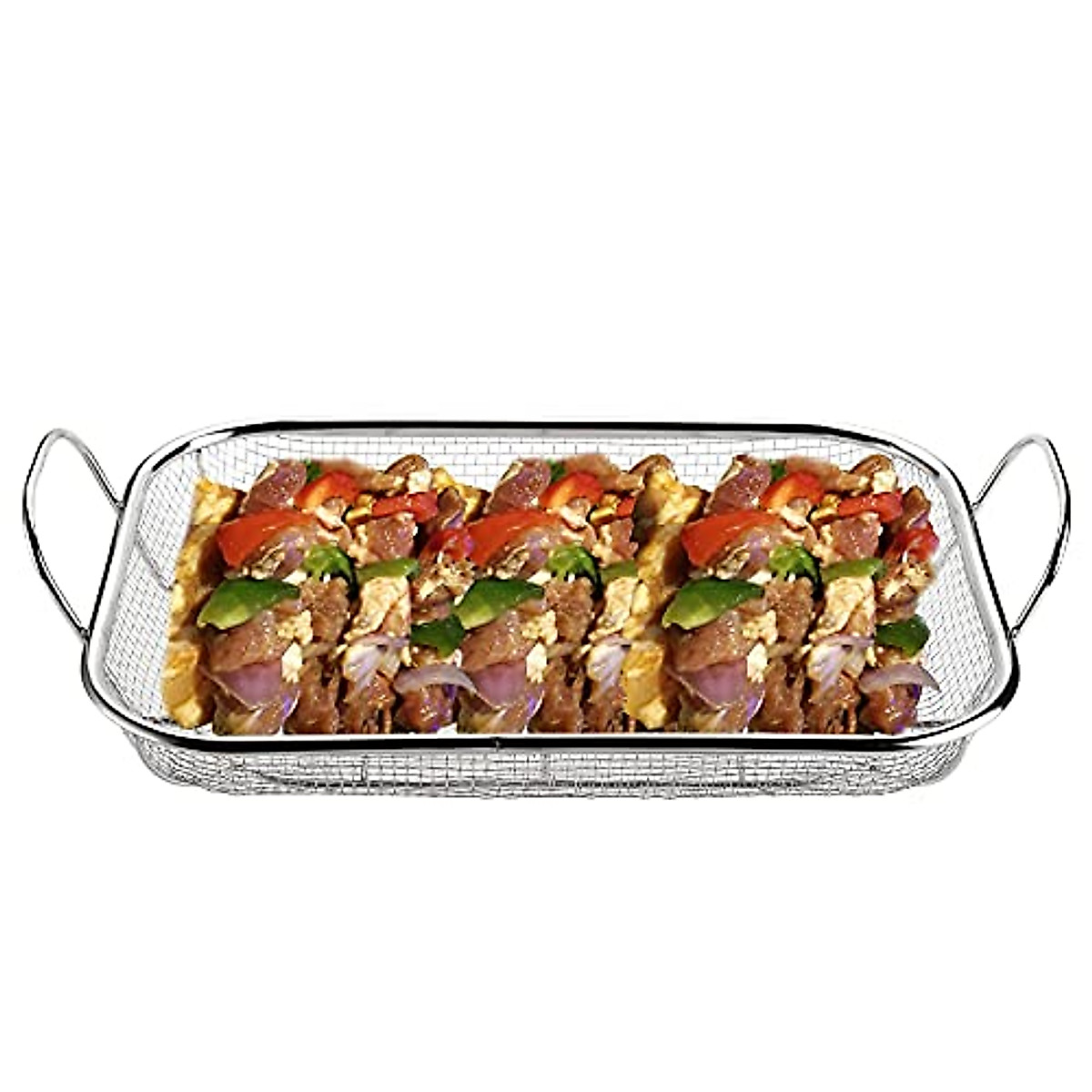 WUWEOT Grill Basket, Vegetable Barbecue Basket, 15" x 11" Stainless Steel Square Wire Mesh Grilling Basket Roasting Pan with Two Handles for Vegetables, Chicken, Meats and Fish
