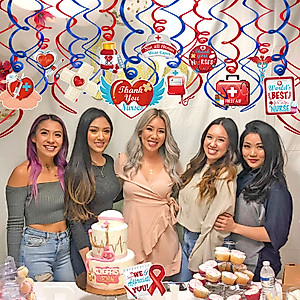 HOWAF Thank You Nurses Decoration Hanging Swirls - 30 Pieces Red and Blue Nurse Appreciation Week Party Decor - Medical Party, RN Party, Nurse Day, Happy Nurses Week Decorations