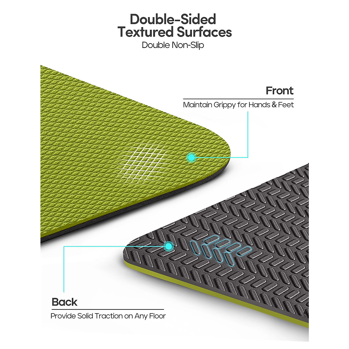 Heathyoga Eco Friendly Non Slip Yoga Mat, Body Alignment System, SGS Certified TPE Material - Textured Non Slip Surface and Optimal Cushioning,72"x 26" Thickness 1/4"