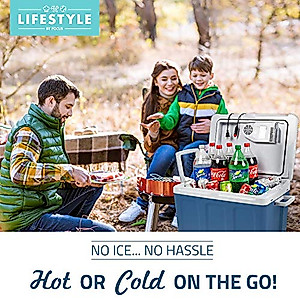 Lifestyle by Focus Electric Travel Cooler/Warmer Portable Camping Cooler Hard Cooler Ice Chest Roller Wheeled Cooler for Car, Home, Beach, Fishing, Camping, Party (Blue) Large 48 Quart, Holds 60 cans