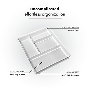 madesmart - 15222 Basic Gadget Tray Organizer - White | BASIC COLLECTION | 4-Compartments | Multi-Purpose Storage | Non-slip Lining | Easy to Clean | Durable | BPA-Free