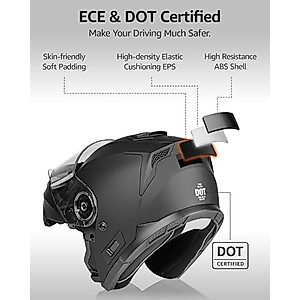 YEMA Modular Motorcycle Helmets, DOT Approved Full Face Motorcycle Helmet with Flip Up Dual Visor, Helmets for Adults Motorcycle Men Women Helmets for Street Scooter ATV E-Bike - YM-926 Black