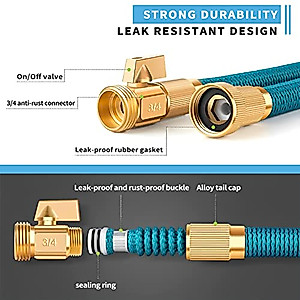 Garden Hose 25-100ft, Flexible Retractable Hose with 10 Function Spray Nozzle,4 Layer Latex and 3/4" Solid Brass Connectors,Zinc alloy material Lightweight No-Kink Flexible Water Hose (50FT)