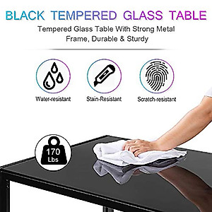 Binrrio 5 Piece Dining Table Set, Modern Furniture Rectangle Tempered Glass Top Table with 4 Piece High Backrest Faux Leather Chairs for Kitchen Dining Room Living Room, Black