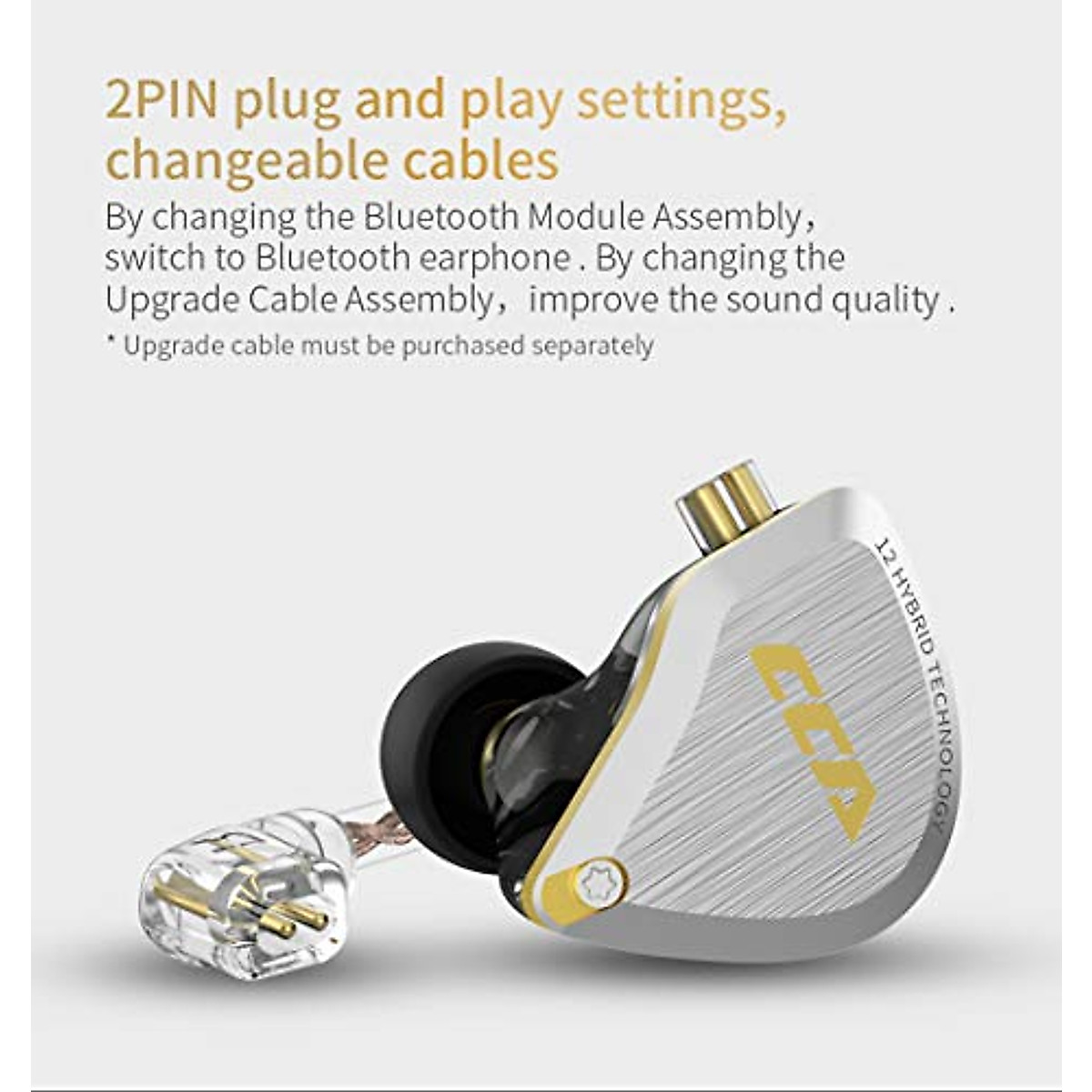 CCA C12 in-Ear Monitors, 5BA+1DD Hybrid HiFi Stereo Noise Isolating IEM Wired Earphones/Earbuds/Headphones with Detachable Tangle-Free Cable 2Pin for Musician Audiophile (Without MIC, Amber Gold)