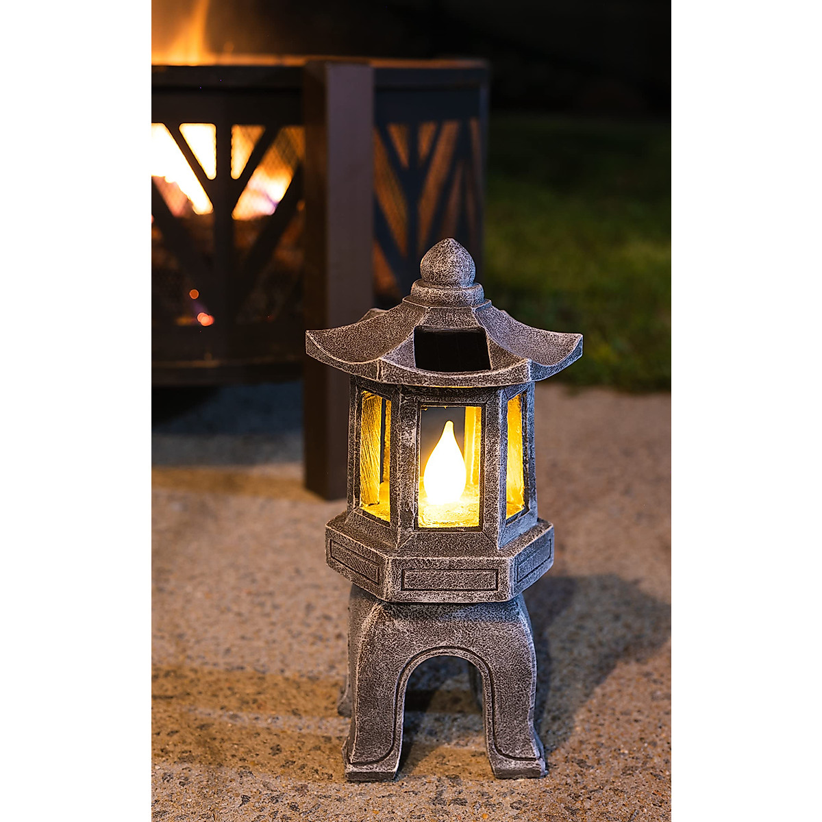 VP Home Pagoda Garden Statue, Solar Powered Statue Japanese Garden Decor, Outdoor Zen Garden Lantern, Flickering LED Garden Light (Peaceful Zen Pagoda)