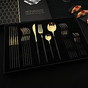 Uk_18_knife 24Pcs Rainbow Flatware Set Dinnerware Cutlery Set Stainless Steel Restaurant Silverware Tableware Steak (Color : Red Gold)