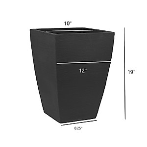 Tusco Products MSQT19BK Modern Square Garden Planter, 19-Inches Tall, Black