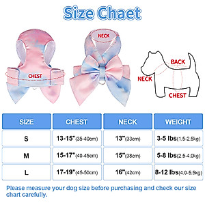 Pink Cute Bow Tie Dog Harness Leash and Bowknot Collar Set, No Pull Gradient Rainbow Dog Harness and Glitter Diamond Collar Chain, Breathable Mesh Pet Vest Harnesses for Dogs Cats