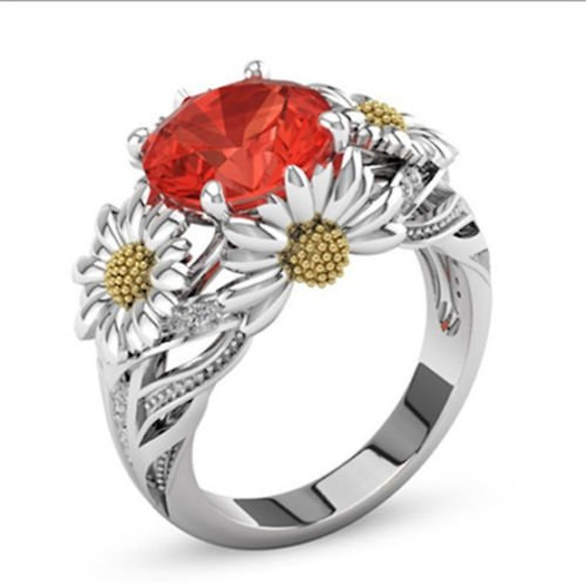 PR Jewelry Orange Color Round Jacinth Ruby Daisy Charm Ring 925 Silver Lady (5)