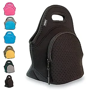 ANGU Neoprene Lunch Bag with Pocket - Keep Your Lunch Nice and Chilled - Washable Lunch Bags Made of Durable 5mm Neoprene - Quality YKK Zippers will Never Break - Soft Cotton Feel (Black)
