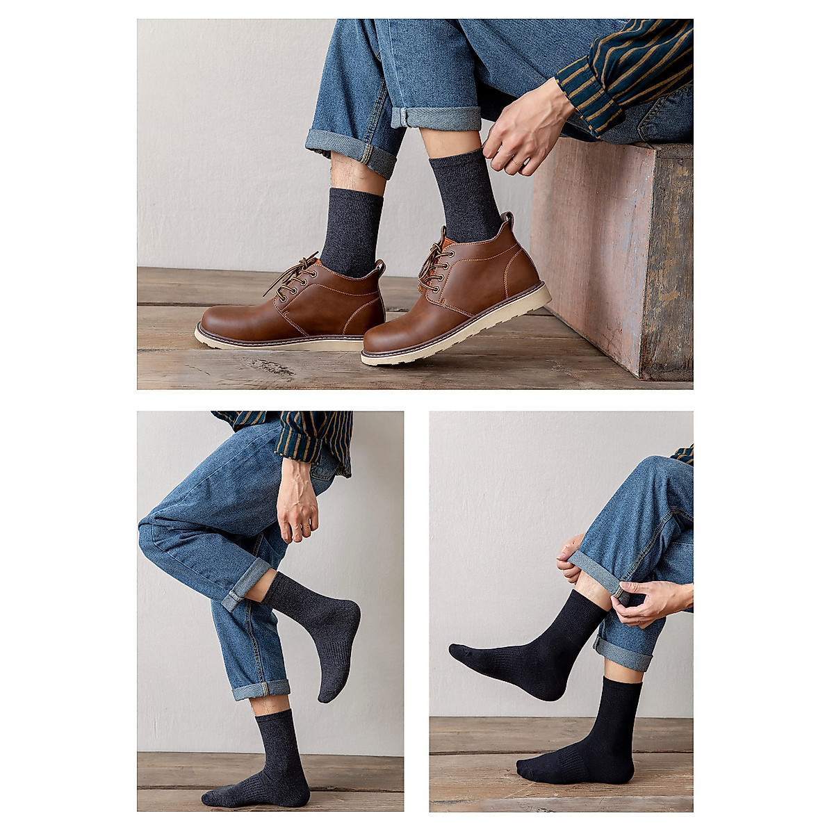 Norther30° Mens Cotton Crew Socks Thin Cushioned Cotton Socks for Mens Calf Socks 7Pairs