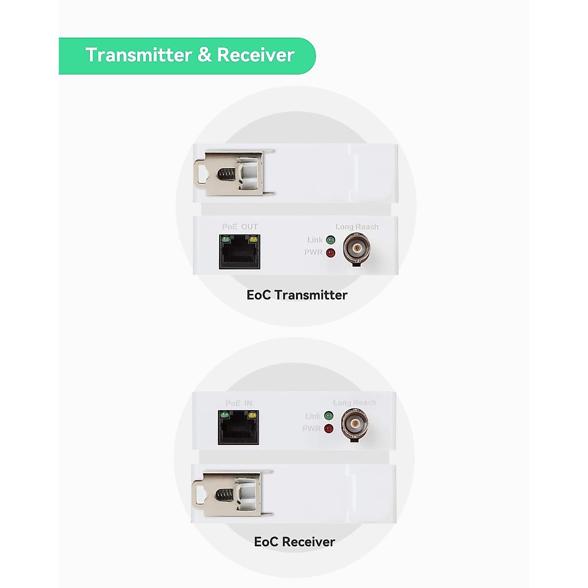 【Upgraded】LINOVISION POE Over Coax EOC Converter IP Over Coax Max 3000ft Power and Data Transmission Over Regular RG59 Coaxial Cable for Upgrading Analog Surveillance System to IP Surveillance System