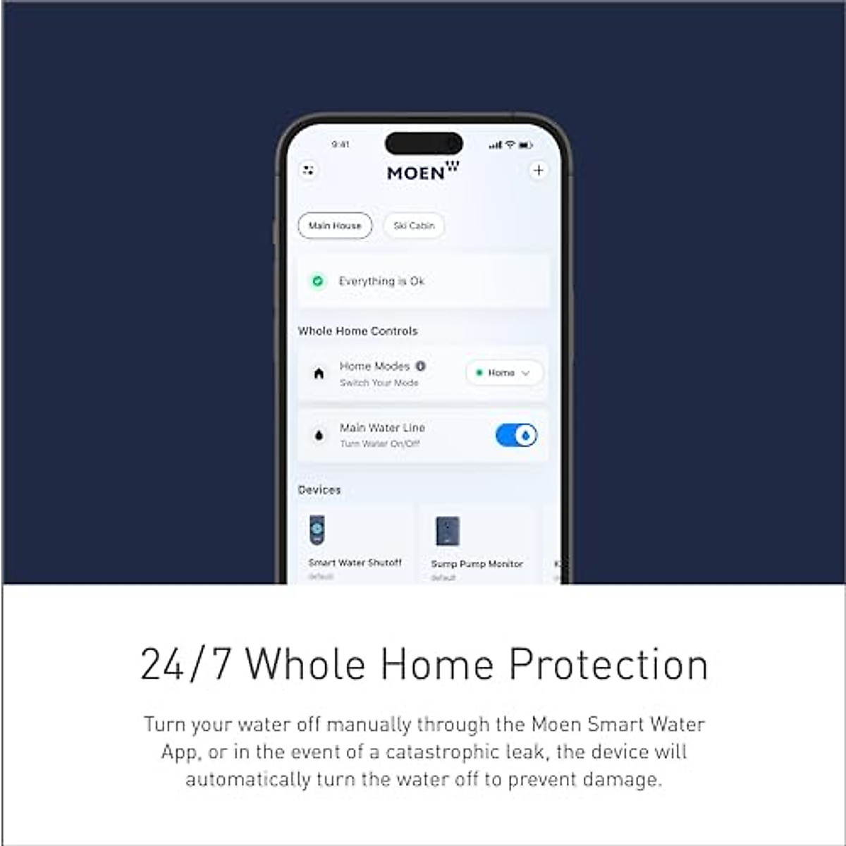 Moen 900-002 Flo Smart Water Monitor and Automatic Shutoff Sensor, Wi-Fi Connected Water Leak Detector for 1-1/4-Inch Diameter Pipe