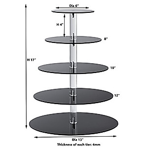 SinoAcrylic Cupcake Stand - 5 Tiers Round Cupcake Tower - Tiered Serving Dessert Cake Holder - Unique Black Exquisite Plate - Perfect for Wedding, Birthday, Party, Baby Shower and Christmas