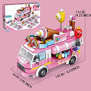 Ulanlan Girls Building Blocks Toys 553 Pieces Ice Cream Truck Set Toys for Girls 25 Models Pink Building Bricks Toys STEM Toys Construction Play Set for Kids Best Gifts for Girls Age 6-12 and Up
