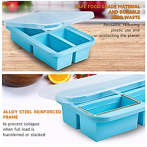 Silicone Freezer Trays with Lid, 1 Cup Soup Freezer Containers - 2 Pack, Silicone Soup Freezer Molds - Large Ice Cube Tray, Freeze and Store Soup, Broth, Sauce, Leftovers - Makes 8 Perfect 1 Cup