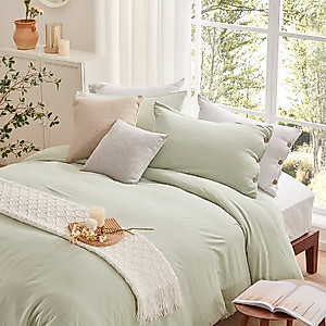 NexHome Sage Green Duvet Cover Sets Queen Size 3 Piece Double Brushed Microfiber Queen Duvet Cover with Button Closure & Corner Tie 1 Breathable and Soft Duvet Cover 90x90 inches + 2 Pillow Shams