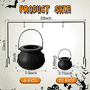 Sawysine Halloween Party Decorations Candy Bucket, 17 Pcs Witches Cauldron Serving Bowls on Rack 2 Size Candy Cauldron Kettles