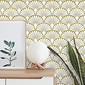 Gold Peel and Stick Contact Paper for Cabinets, Bedroom Boho Modern Self Adhesive Removable Leaf Wallpaper Ginkgo Biloba17.3”×78.8”