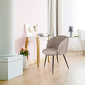 Homtique Modern Dining Chairs Set of 2, Upholstered Sherpa Accent Chair, Leisure Chair with Armrest and Black Metal Legs, Comfy Side Chair Armchair for Kitchen Dining Living Room Vanity (Light Brown)