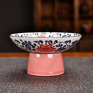 Kichvoe Footed Fruit Bowl Ceramic Fruit Bowl Footed Decorative Fruit Holder Dessert Display Stand Food Snack Storage Tray for Home Kitchen Counter Ceramic Fruit Plate