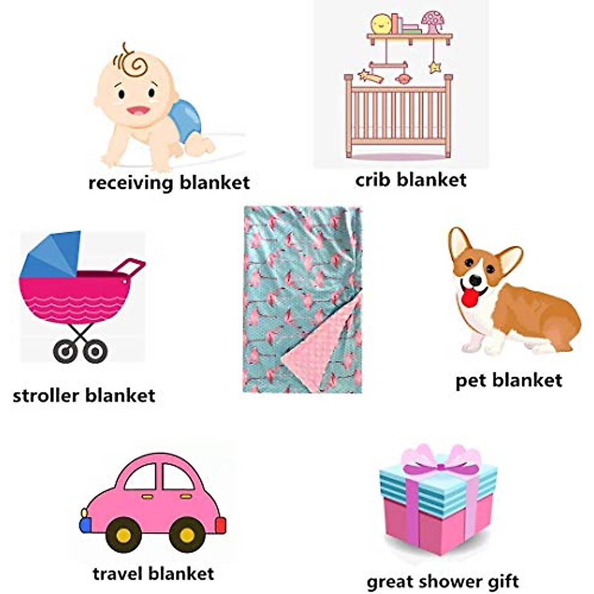 Baby Blanket Super Soft Minky Blanket with Double Layer Dotted Backing Pink Flamingo Security Blanket for Newborns Nursery Stroller Receiving Toddlers Crib Bedding for Boy or Girl(30 x 40 Inch)