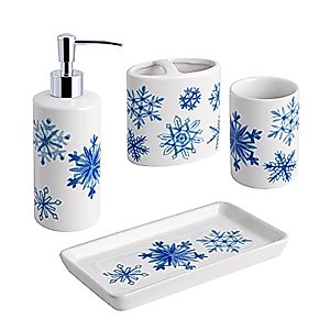 Allure Home Creation Holiday Snowflakes 4-Piece Ceramic Bath Accessory Set
