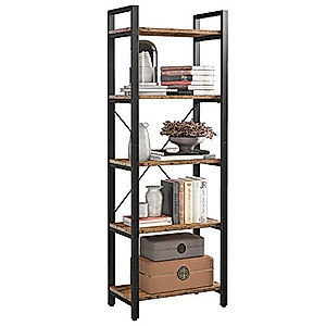 IRONCK Industrial Bookcase, 5-Tier Bookshelf for Living Room, Bedroom, Farm House, Kitchen, Office Decor and Storage