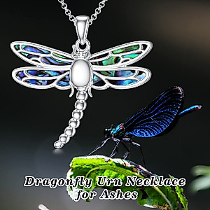 PELOVNY Cremation Jewelry for Ashes 925 Sterling Silver Dragonfly Necklace for Ashes Urn Memorial Keepsake Jewelry Gift for Women Her