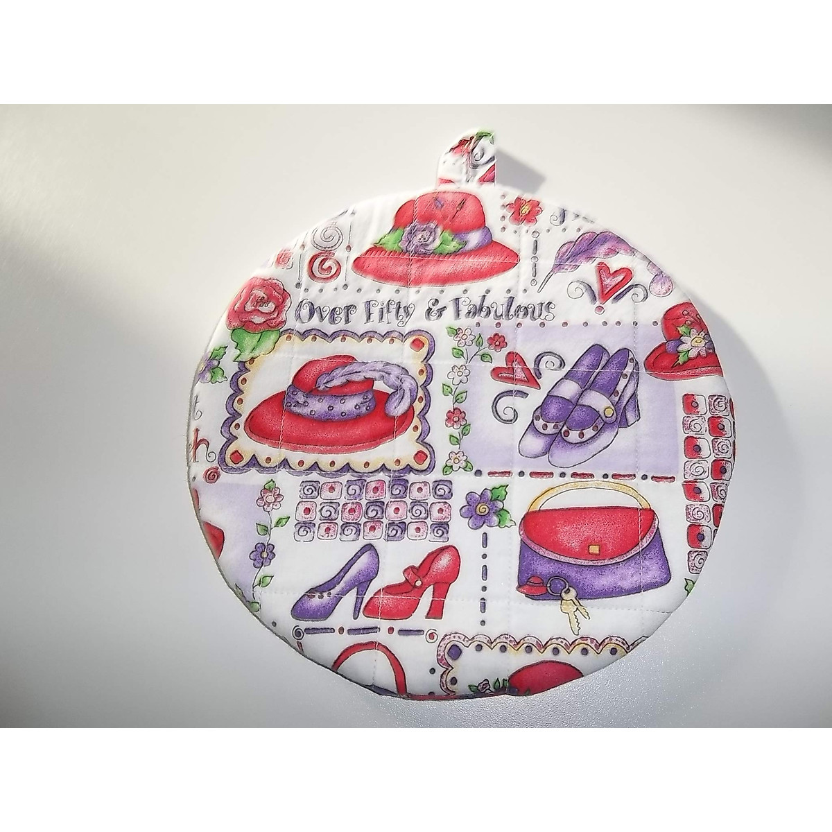Pot Holders Heat Resistant Red Hat Society Hattitude Potholders Handmade Double Insulated Quilted Hot Pads Trivets 9 inches Round