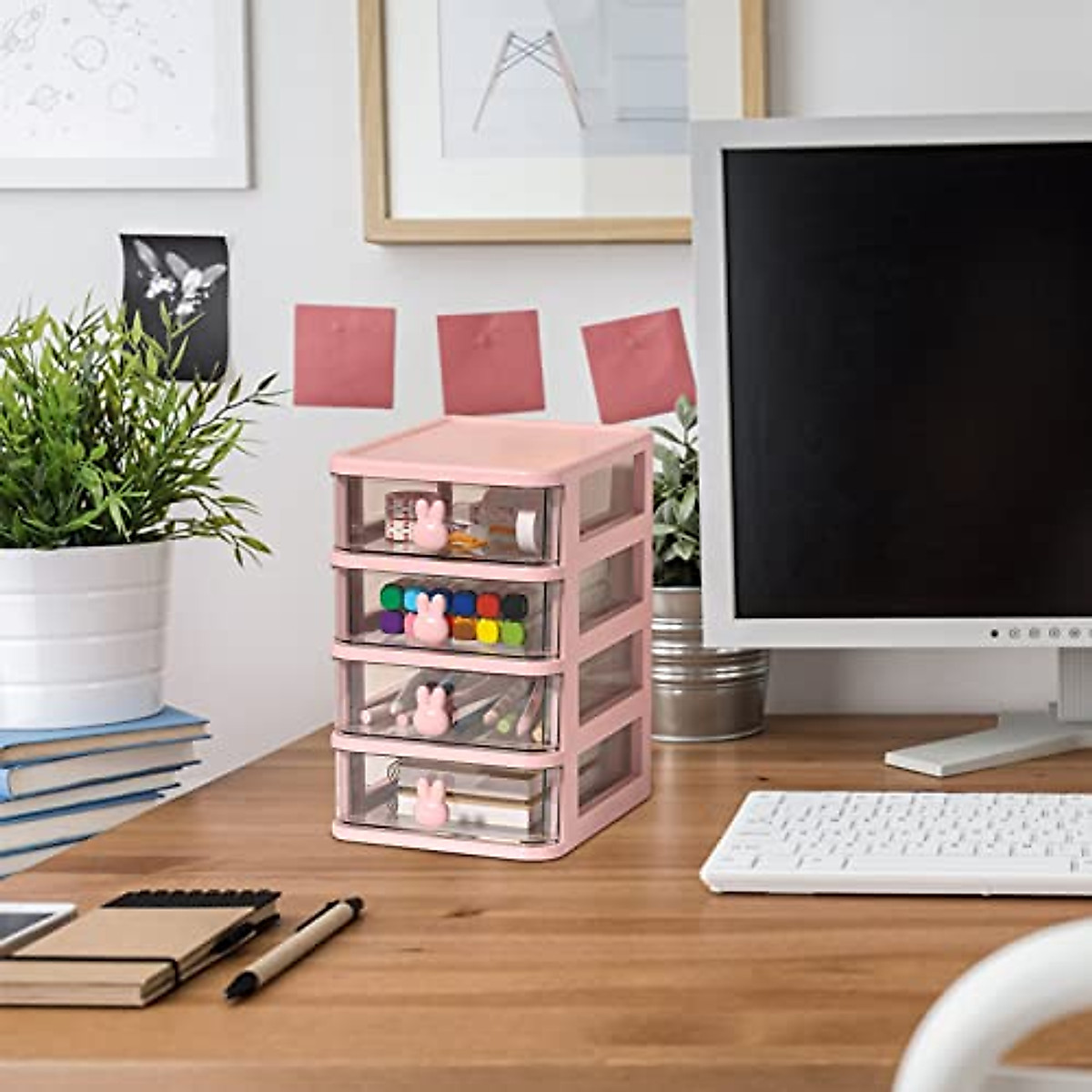 Tofficu 4 Drawer Plastic Storage, Clear Clear Plastic Drawers Storage, 5.3 * 6.7 * 8.3inch Drawer Plastic Drawer Desktop Storage for Craft Organizers And Storage