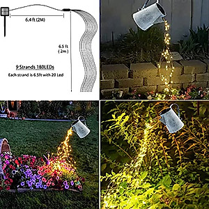 Soltuus Solar Watering Can with 6.6ft Cascading Lights, Including Metal Watering Can and 180 LED Solar Powered Waterfall Lights, Gift for Mom, Decorative for Outdoor Garden Patio
