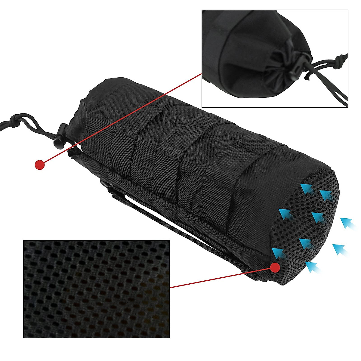 LOOGU Sports Water Bottle Pouch Bag, Molle Water Bottle Holder with Drawstring Open Top & Mesh Bottom, Travel Mesh Water Bottle Bag Tactical Hydration Carrier